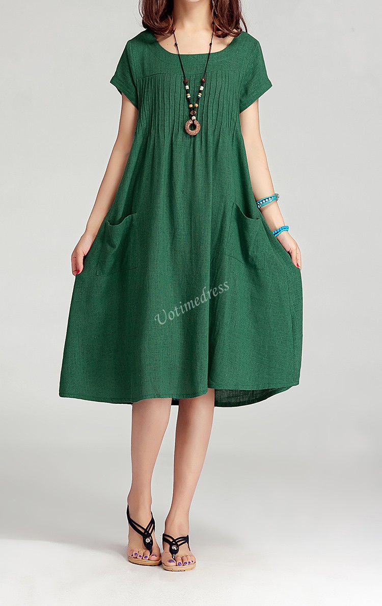 Grass Green Women Cotton Linen Long Dress Casual Skirt 2015 Summer ...